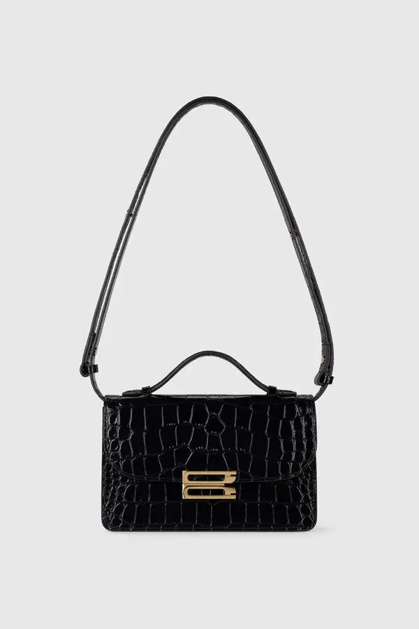 Victoria Beckham Dorian Bag Small Croc Embossed Leather - Black
