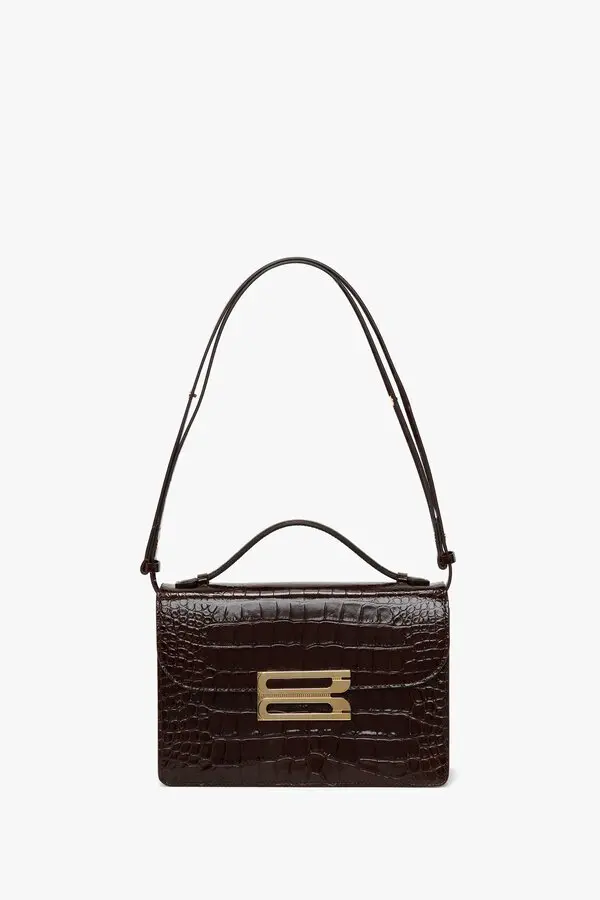 Victoria Beckham Dorian Bag Croc Embossed Leather - Espresso