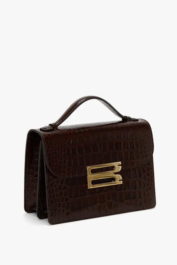 Victoria Beckham Dorian Bag Croc Embossed Leather - Espresso