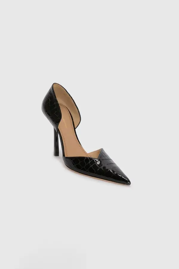 Victoria Beckham Angle D'orsay Pump 115 Croc Embossed Leather - Black