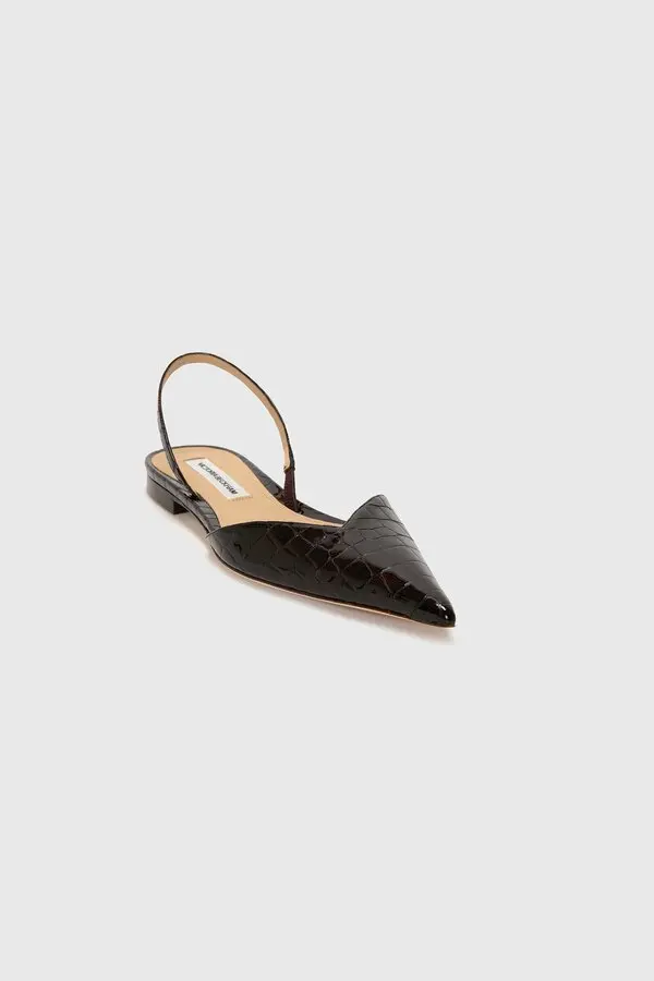 Victoria Beckham Angle Halter Back Flat Croc Embossed Leather - Black