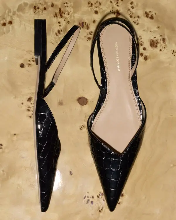 Victoria Beckham Angle Halter Back Flat Croc Embossed Leather