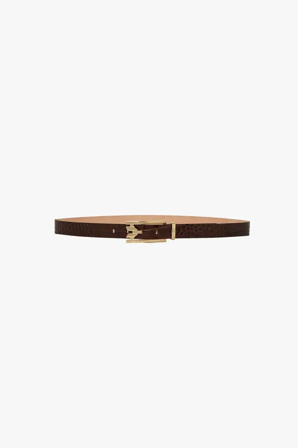 Victoria Beckham Dorian Pin-buckle Belt 25mm Croc Embossed Leather - Dark Brown