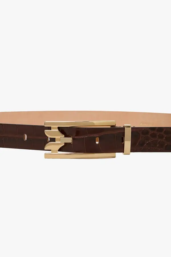 Victoria Beckham Dorian Pin-buckle Belt 25mm Croc Embossed Leather - Dark Brown