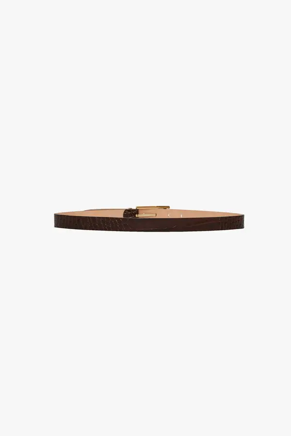 Victoria Beckham Dorian Pin-buckle Belt 25mm Croc Embossed Leather - Dark Brown