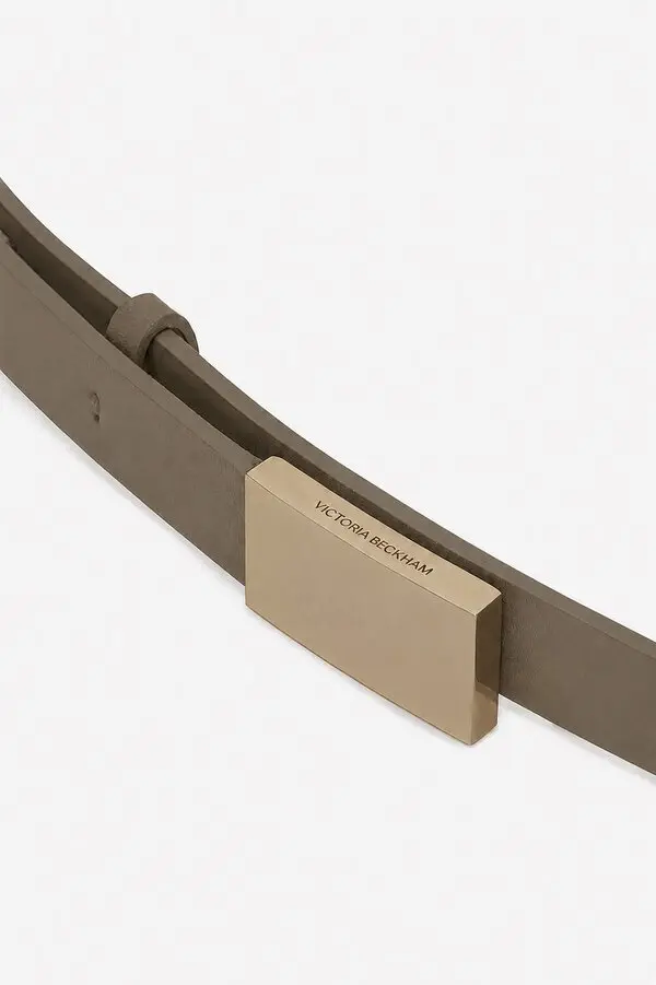 Victoria Beckham Portofino Mirror Belt 25mm Fossil Shiny Calf Leather - Grey