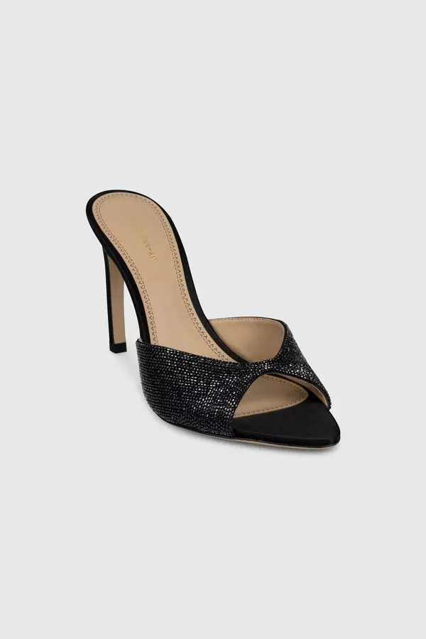 Victoria Beckham Harlow Open Toe Mule 100 Beaded Satin - Black
