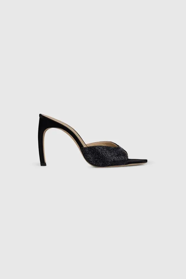 Victoria Beckham Harlow Open Toe Mule 100 Beaded Satin - Black