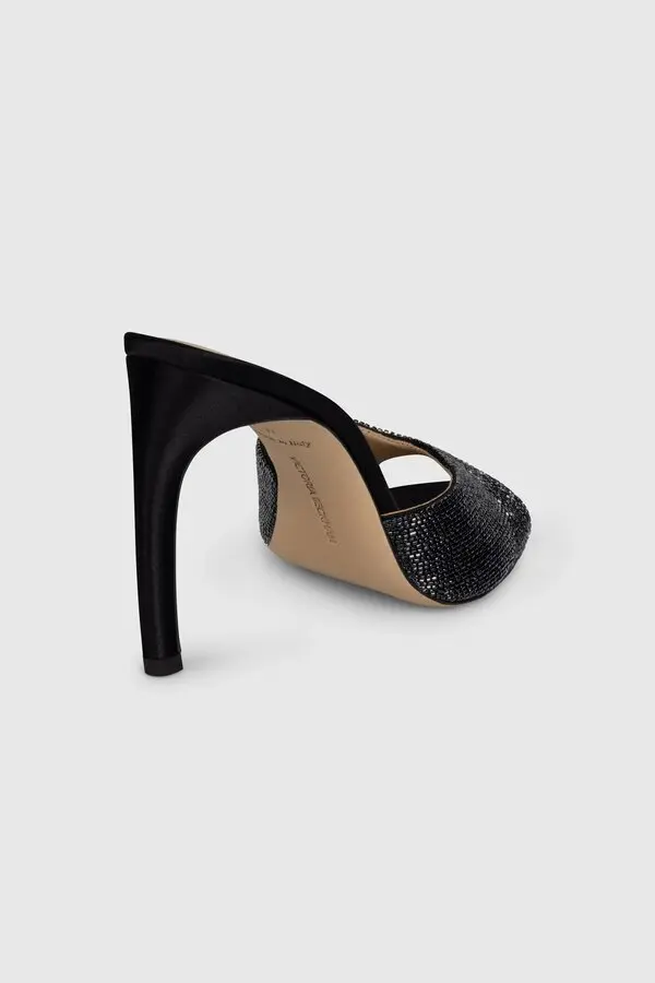 Victoria Beckham Harlow Open Toe Mule 100 Beaded Satin - Black