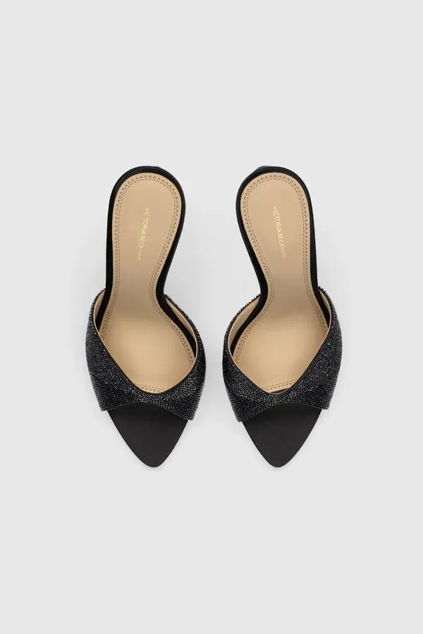 Victoria Beckham Harlow Open Toe Mule 100 Beaded Satin - Black