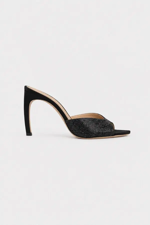 Victoria Beckham Harlow Open Toe Mule 100 Beaded Satin - Black