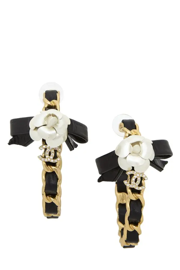 Chanel Gold Woven Hoop Earrings - Black