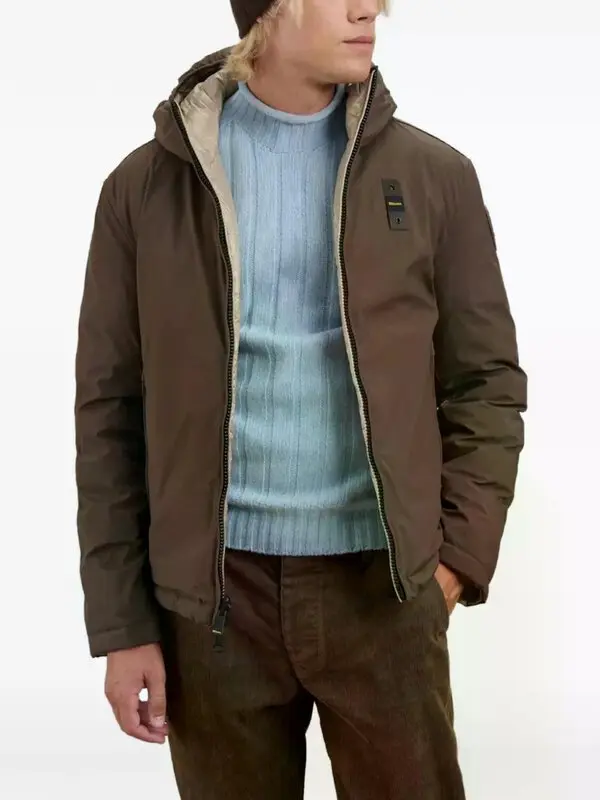 BLAUER. Reversible Logo-patch Hooded Jacket