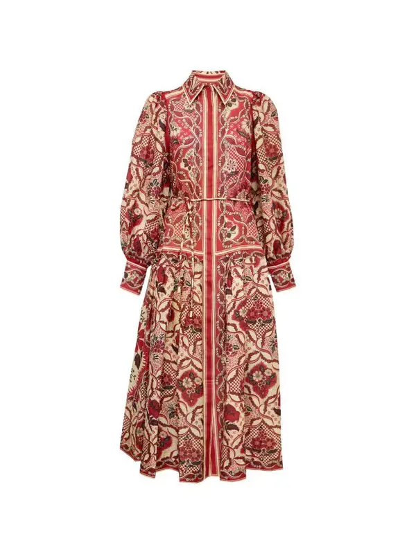ALEMAIS Kenny Floral-print Shirt Midi Dress - Red