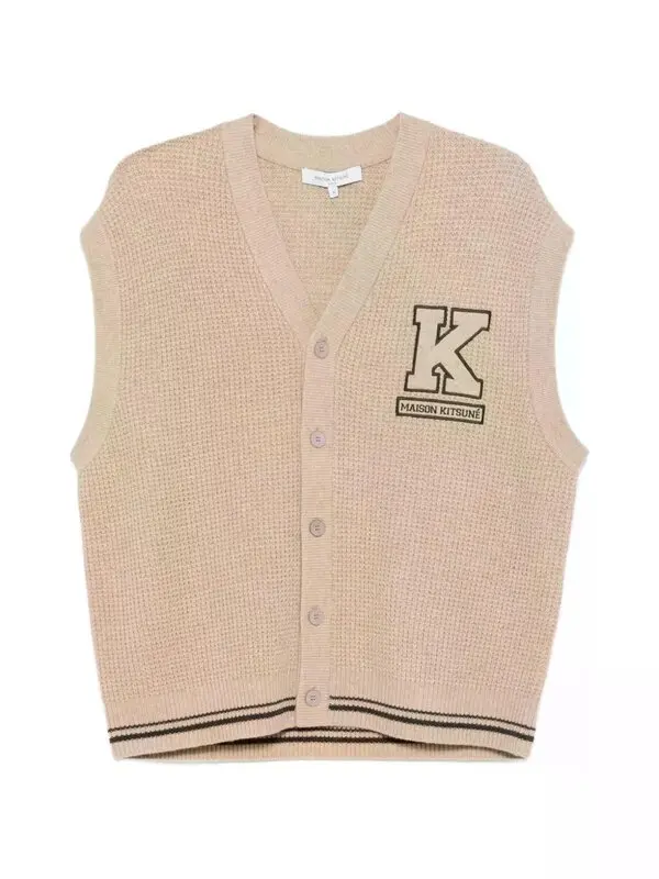 Maison Kitsuné Logo-patch Waffle-knit Cardigan