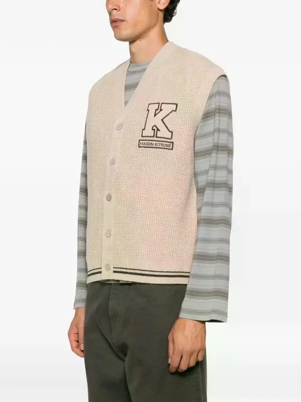 Maison Kitsuné Logo-patch Waffle-knit Cardigan