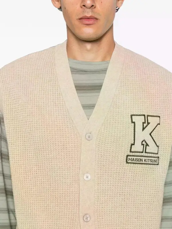 Maison Kitsuné Logo-patch Waffle-knit Cardigan