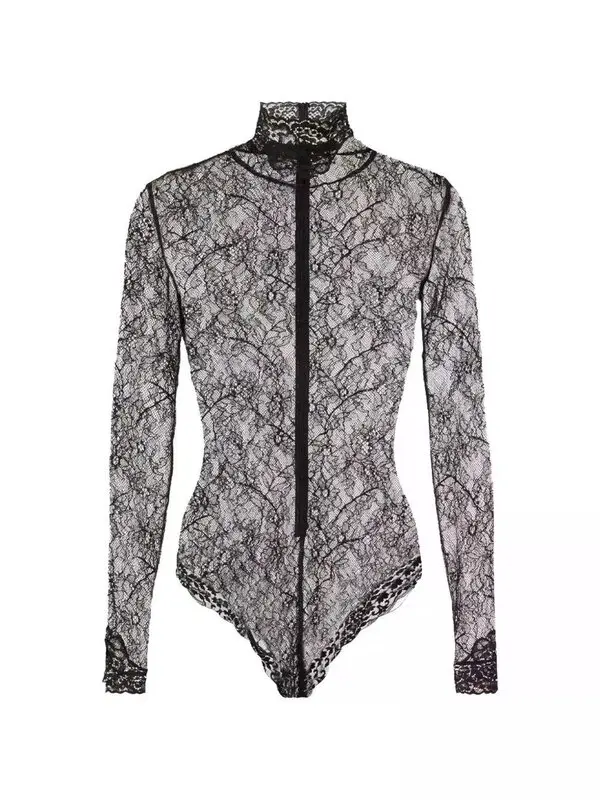 VALENTINO RED Lace-panelled Bodysuit - Black