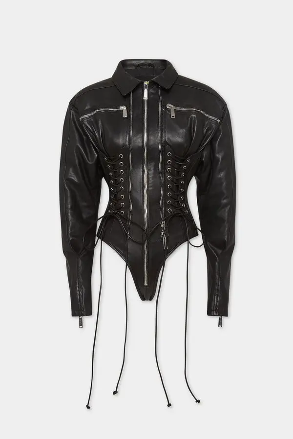 Dsquared2 Ducati X Laced Leather Biker Bodysuit