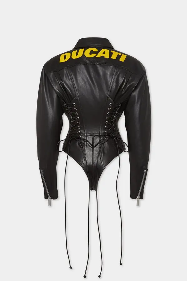 Dsquared2 Ducati X Laced Leather Biker Bodysuit