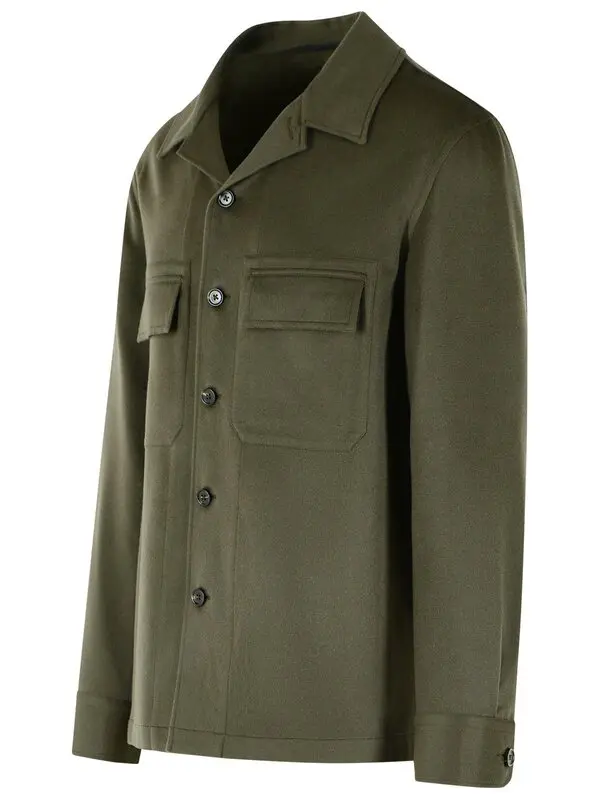 Zegna Alba Overshirt In Dark Olive Green Cashmere Oasis Mélange - Brown