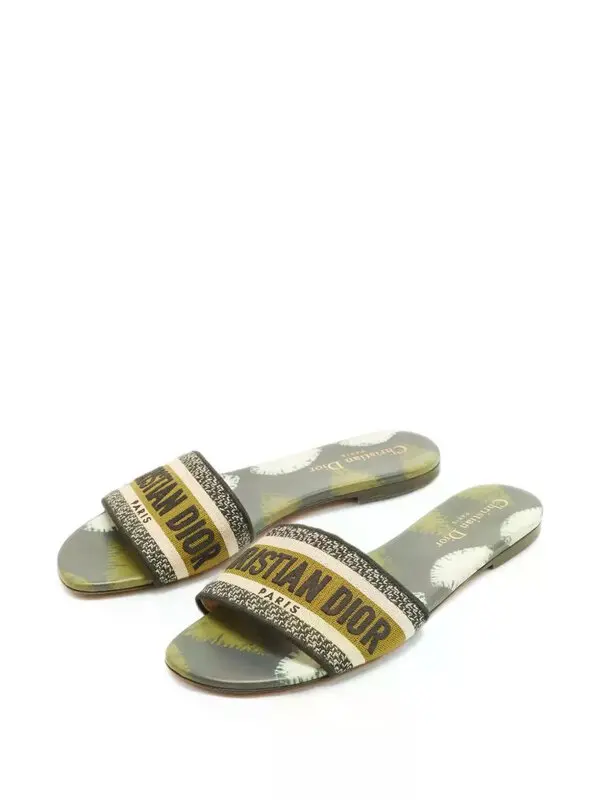Dior D-way Embroidered Slide Sandals - Green