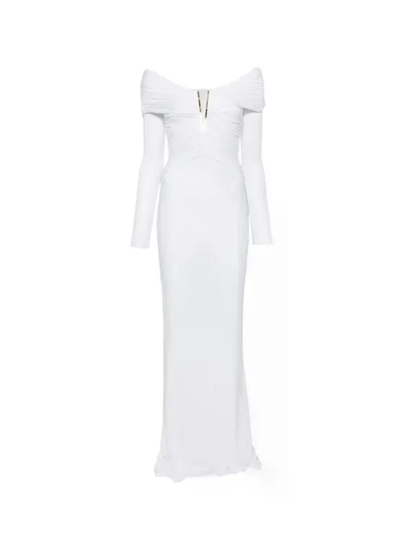 Elisabetta Franchi Off-the-shoulder Ruched Maxi Dress - Neutrals