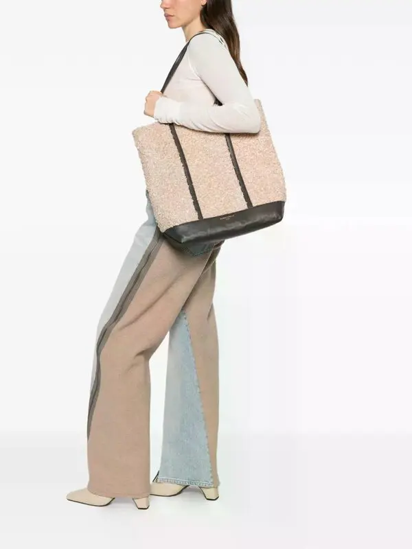 Maison Kitsuné Faux-shearling Leather-trim Shoulder Bag