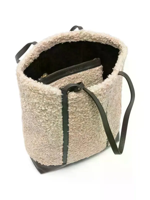 Maison Kitsuné Faux-shearling Leather-trim Shoulder Bag