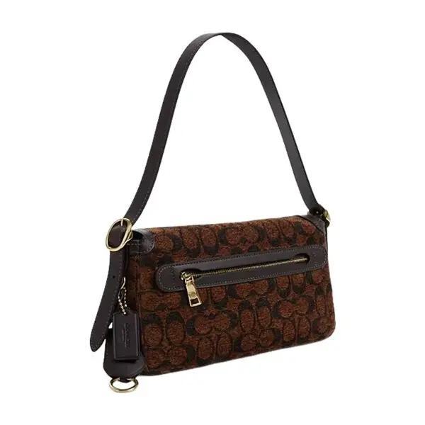 COACH Etta Small Flap Shoulder Bag Signature Chenille 'truffle