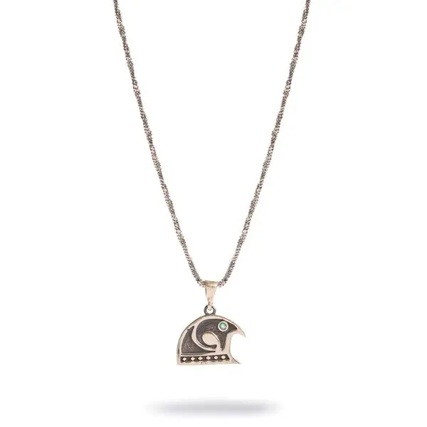 EBRU JEWELRY Guardian Falcon Emerald Eye Necklace - Silver