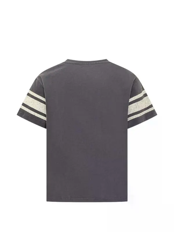 FOUND Collegiate Crest Logo-print Striped-sleeve T-shirt