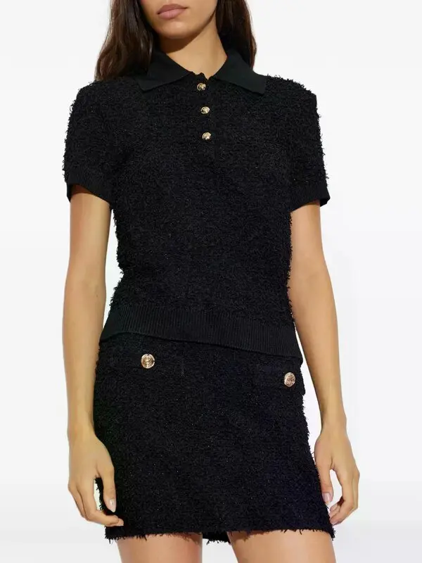 Balmain Tweed Short-sleeve Polo Shirt