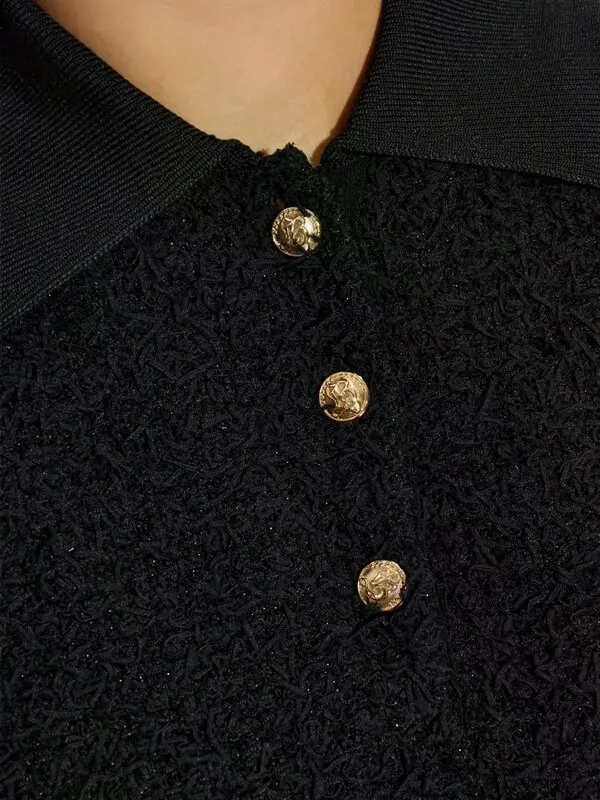 Balmain Tweed Short-sleeve Polo Shirt