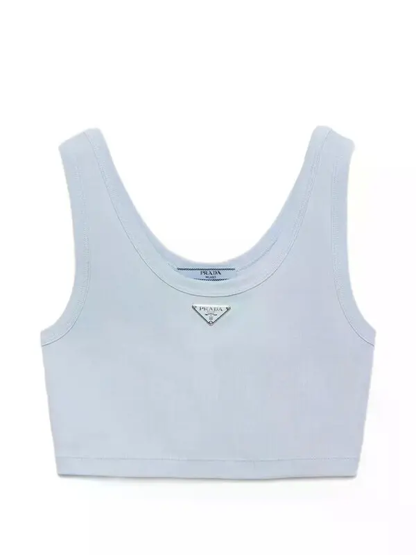 Prada Ribbed Knit Cotton Crop Top