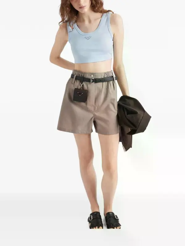 Prada Ribbed Knit Cotton Crop Top