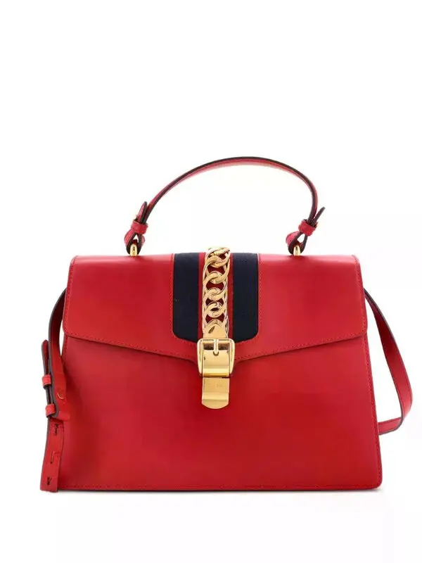 Gucci Sylvie Top Handle Bag Leather Medium Satchel - Red