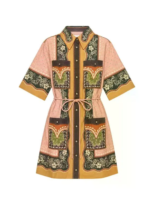 ALEMAIS Darcey Paisley-print Belted Mini Shirt Dress