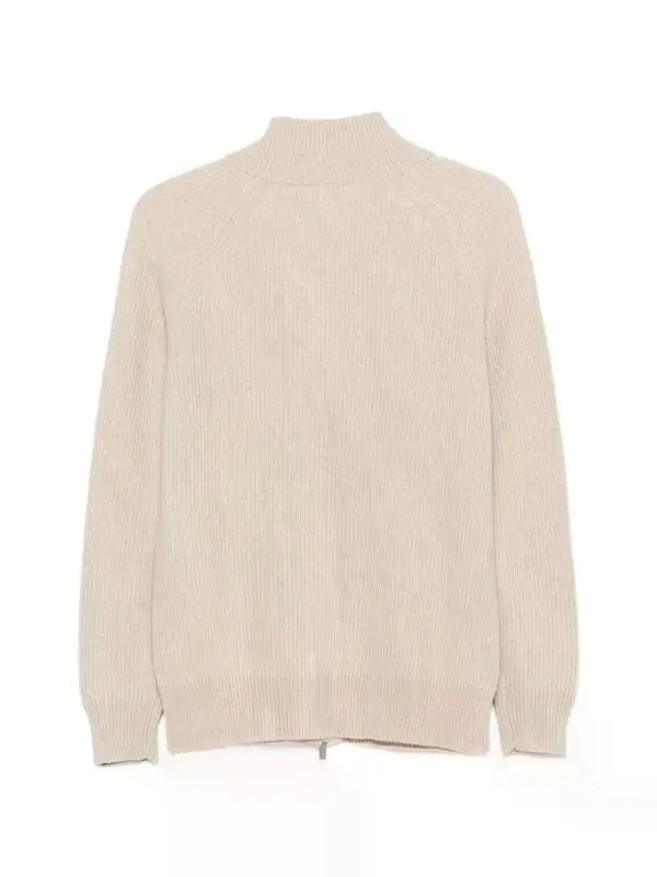 LARDINI Ribbed-knit Zip-up Cardigan
