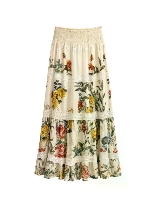 Alice + Olivia Stevie Floral-print Tiered Skirt