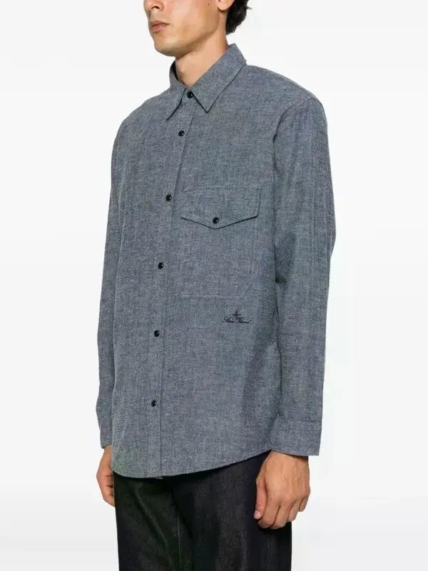 Stone Island Logo-embroidered Chest-pocket Shirt
