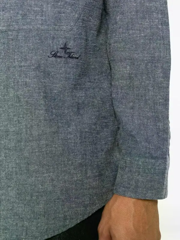 Stone Island Logo-embroidered Chest-pocket Shirt