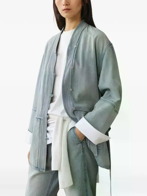 LESS Belted Wrap-collar Denim Jacket