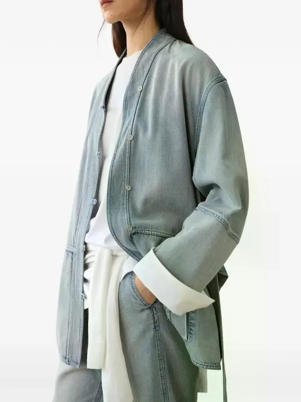 LESS Belted Wrap-collar Denim Jacket
