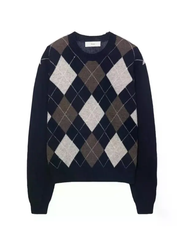 DUNST Argyle Crew-neck Sweater - Blue
