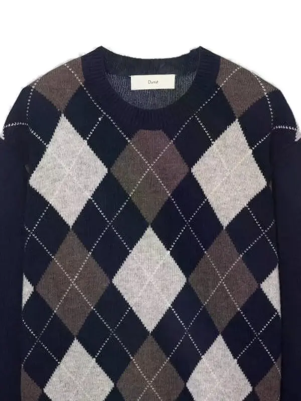DUNST Argyle Crew-neck Sweater - Blue