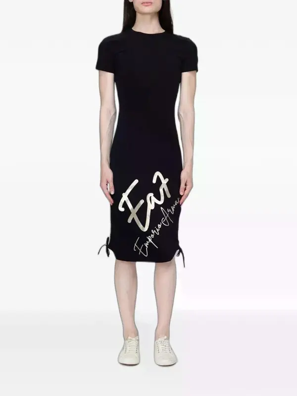EA7 Logo-print Drawstring-hem Midi Dress - Black