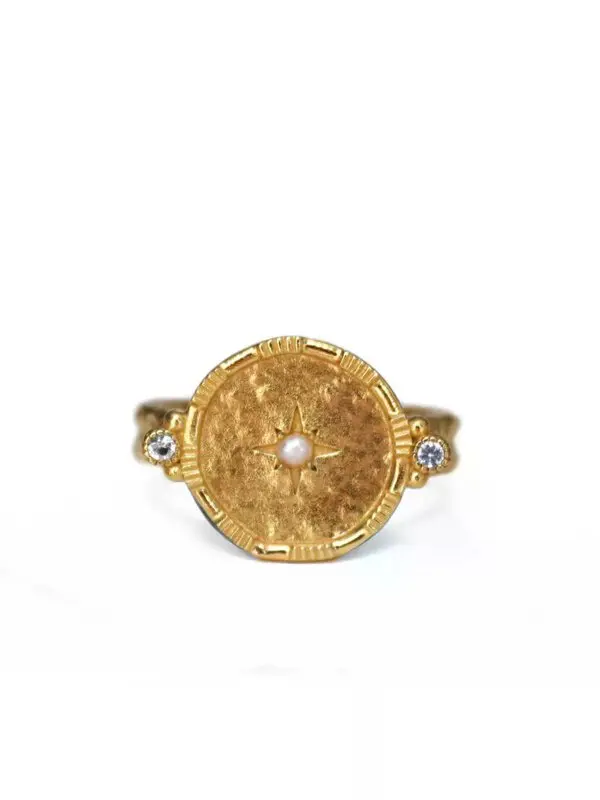 OTTOMAN HANDS Pearl Shield Stacking Ring