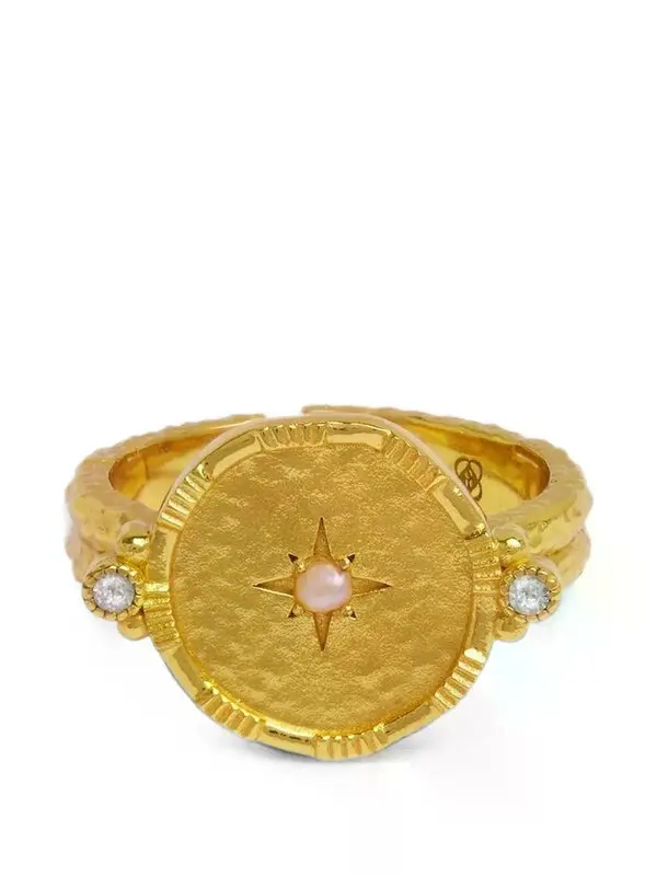 OTTOMAN HANDS Pearl Shield Stacking Ring - Gold