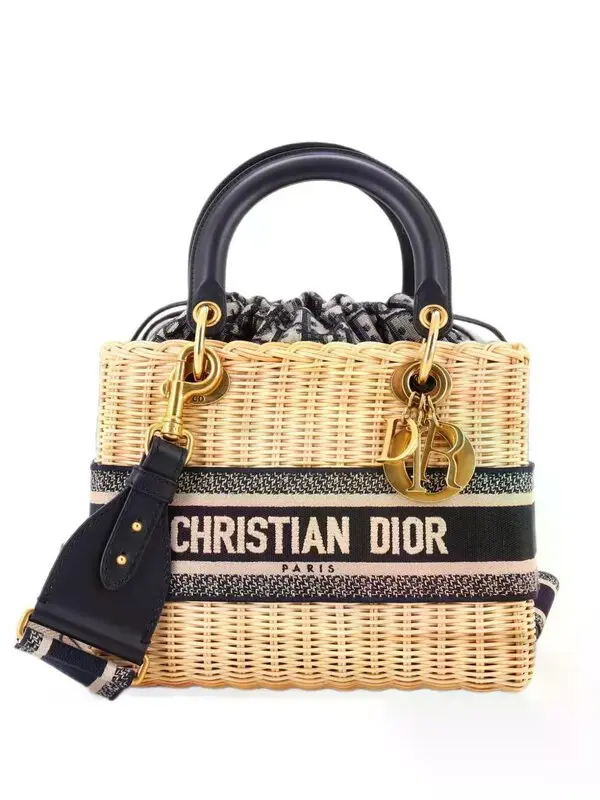 Dior Lady Bag Wicker And Oblique Canvas Medium Tote Bag - Blue